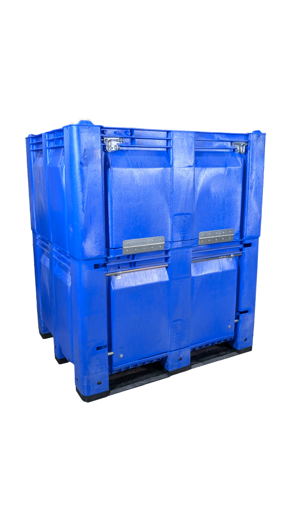 48 x 40 x 46 Blue Solid Bin with Drop Door on Long Side- Runner on Long ...